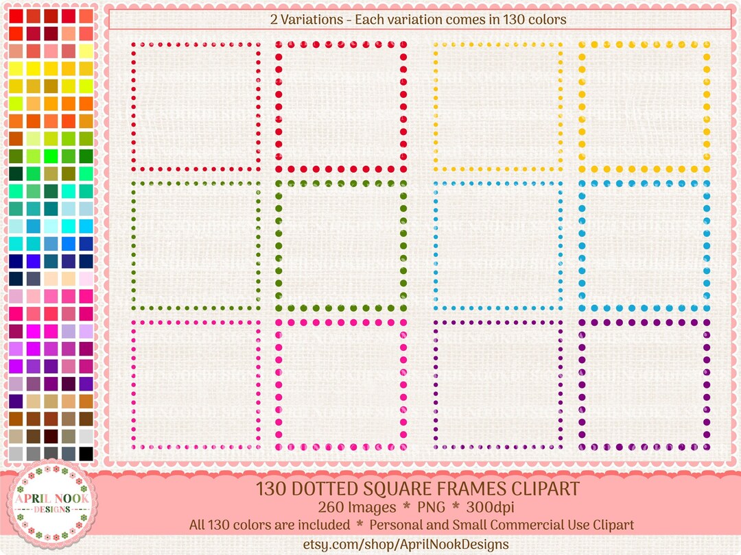 130 Dotted Square Frames Clipart-bright Colorful Digital Square Borders ...
