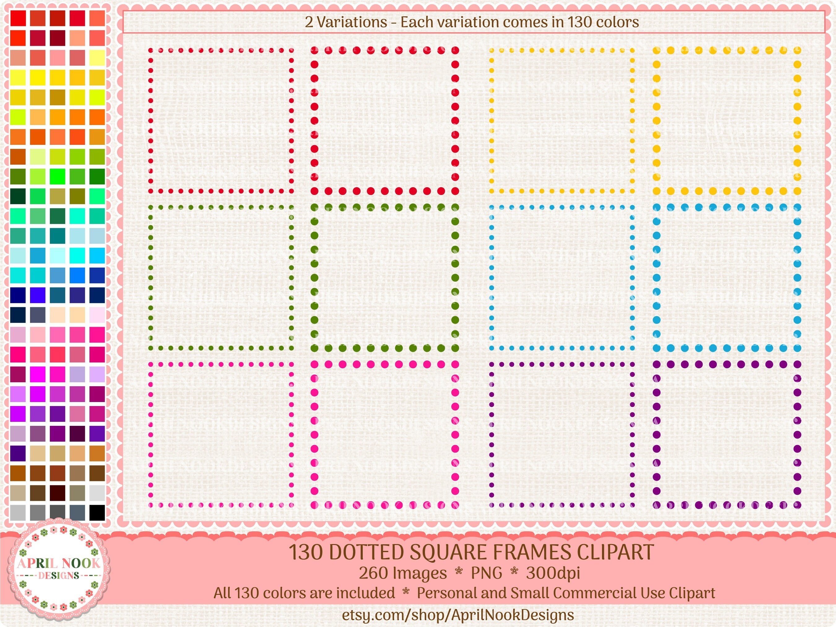 130 Dotted Square Frames Clipart-bright Colorful Digital Square Borders ...