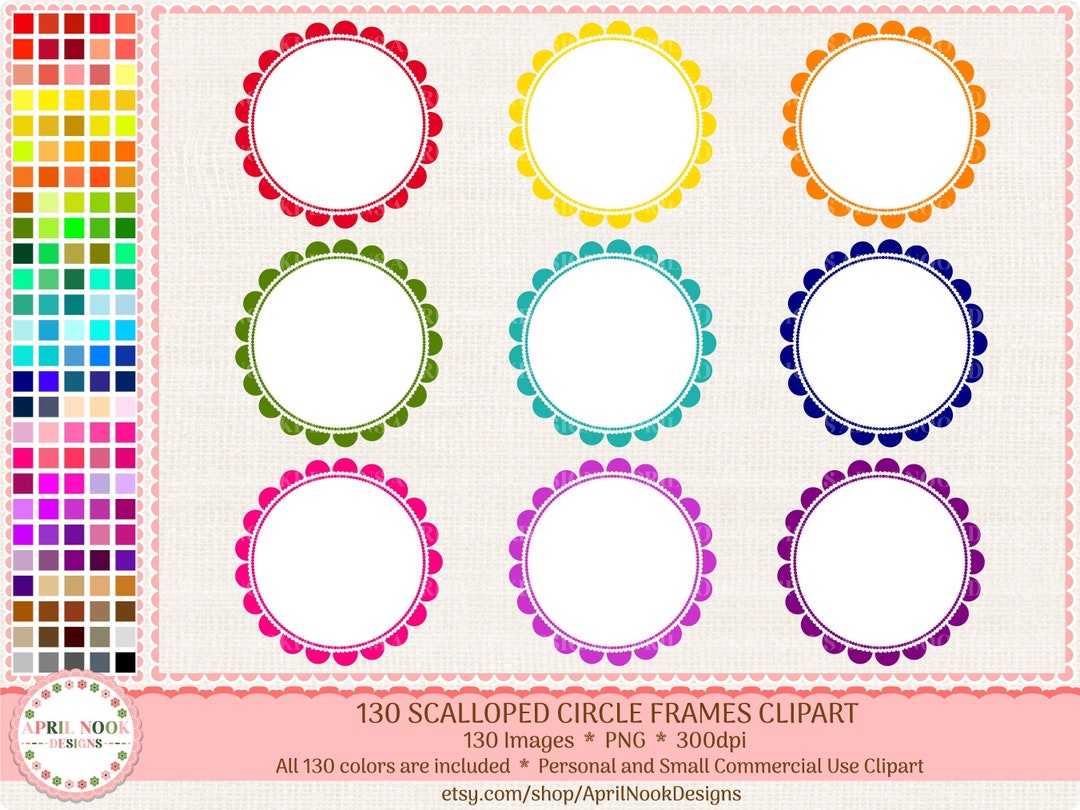 130 Scalloped Circle Frames Clipart-eclp Colorful Bright Round - Etsy