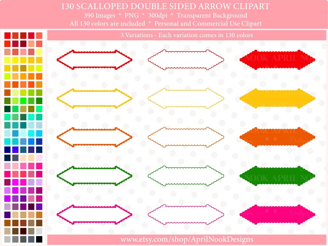 130 Scalloped Double Sided Arrow Clipart-eclp GOODNOTES Rainbow ...