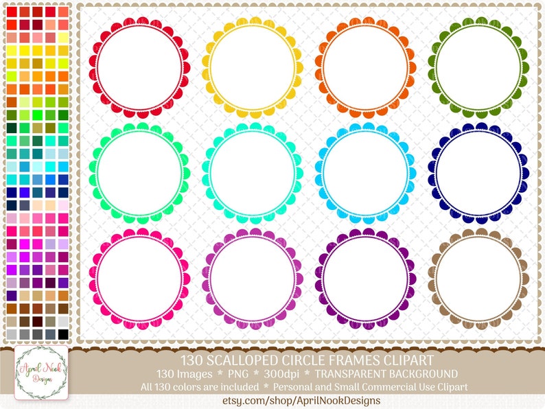 130 Scalloped Circle Frames Clipart-eclp Colorful Bright Round Planner ...