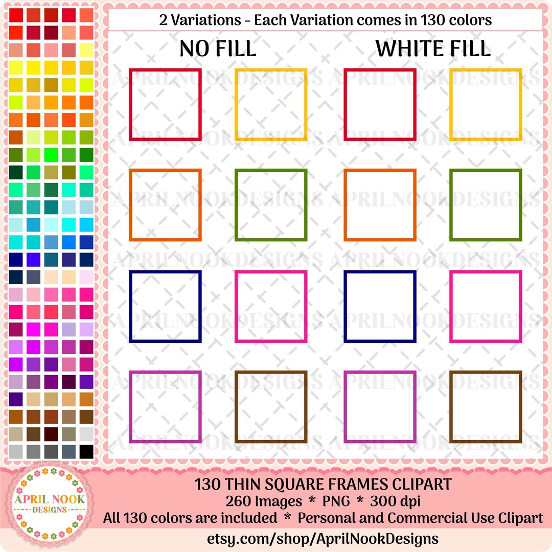 130 Thin Square Frames Clipart Digital Pastel Photo Frames Logo Frames ...