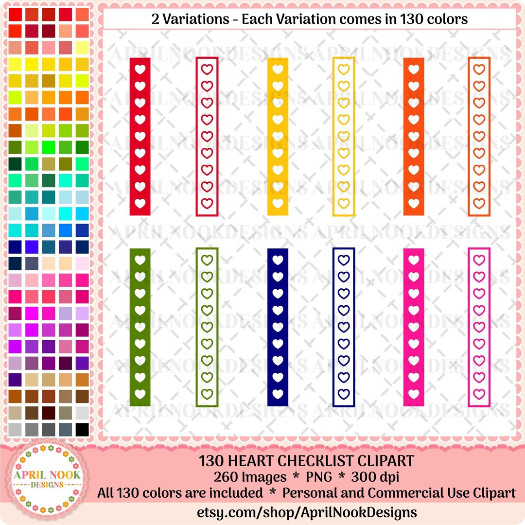 130 Heart Checklist Clipart ECLP GOODNOTES Rainbow Functional to Do ...