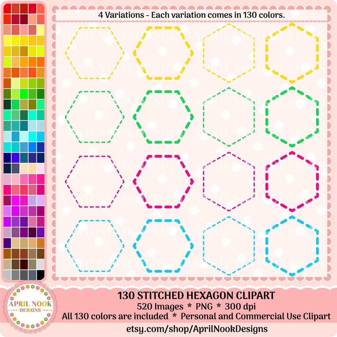 130 Stitched Hexagon Clipart Colorful Digital Hexagon Frames - Etsy