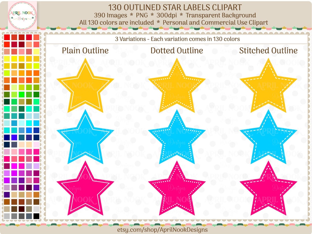 130 Outlined Star Labels Clipart-printable Unlined Rainbow Star Labels ...