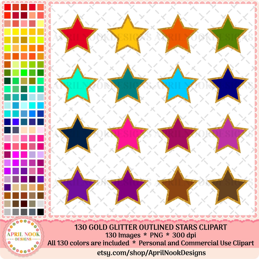 130 Gold Glitter Outlined Stars Clipart Digital Glitter Star Png ...