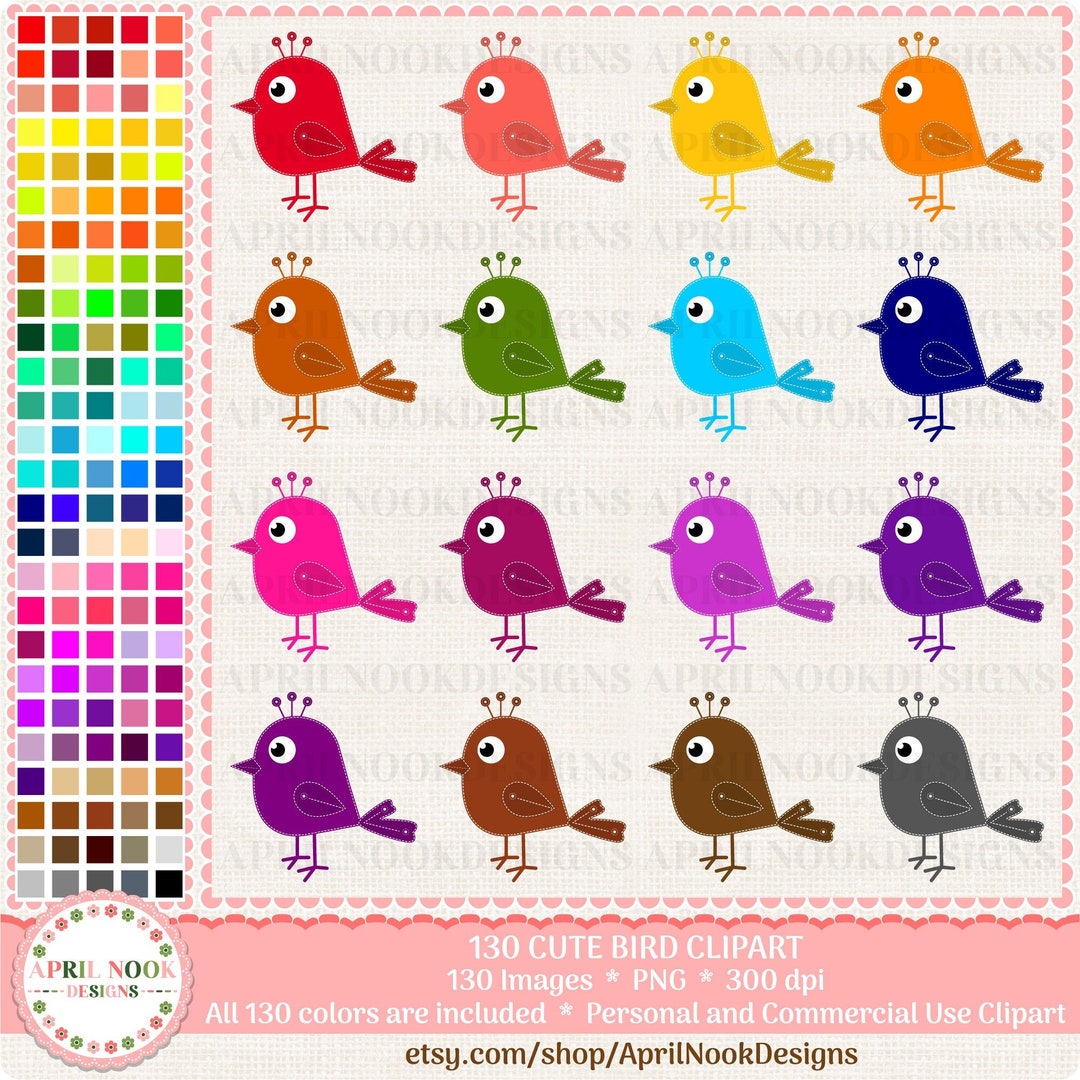 130 Cute Bird Clipart Colorful Birds Digital Doodle Birds Spring ...