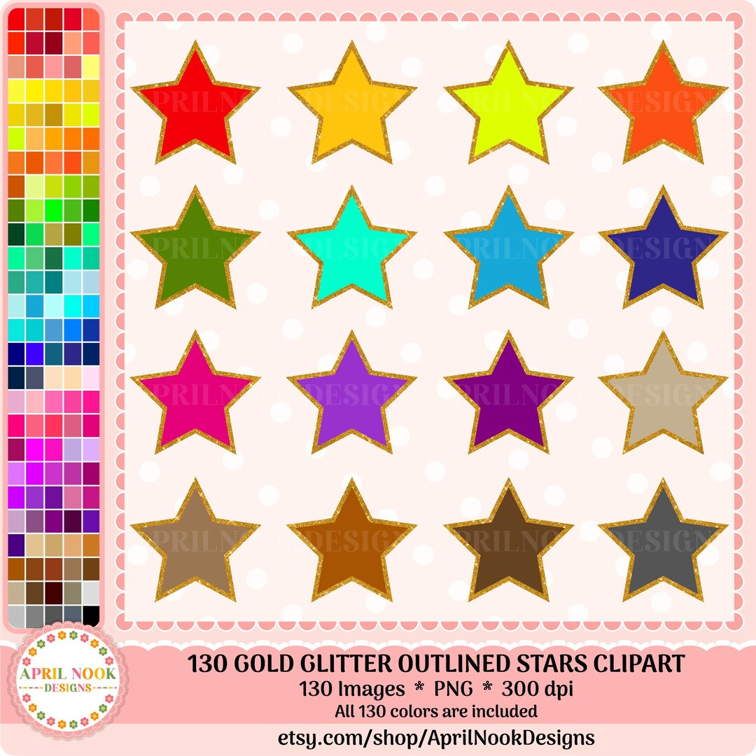 130 Gold Glitter Outlined Stars Clipart Digital Glitter Star - Etsy