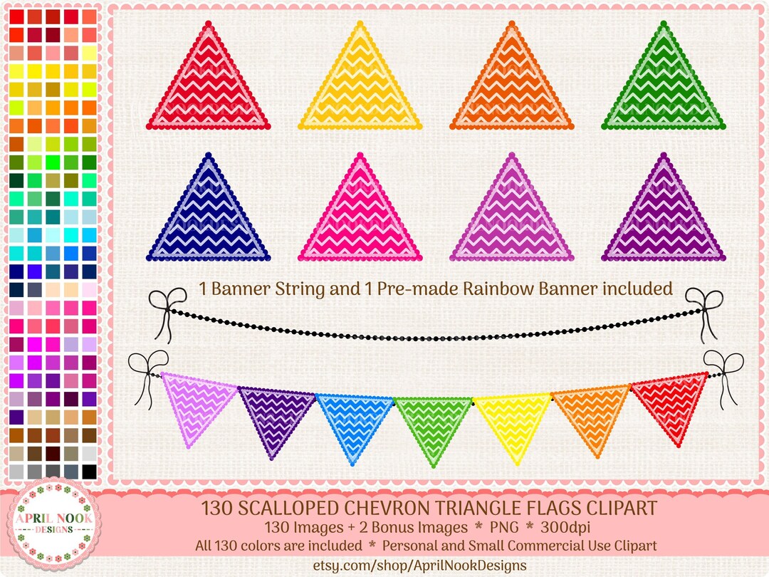 130 Scalloped Chevron Triangle Flags Clipart-birthday Party Bunting ...