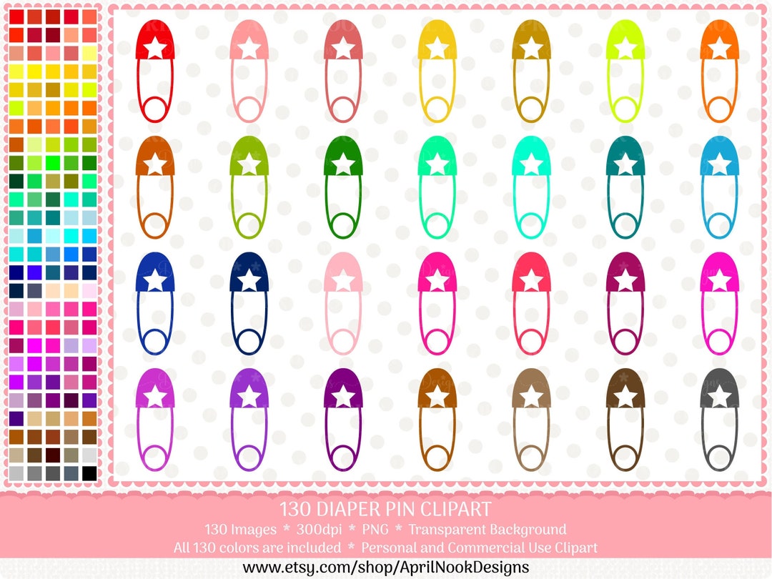 130 Diaper Pin Clipart-newborn Printable Rainbow Diaper Pin Stickers ...