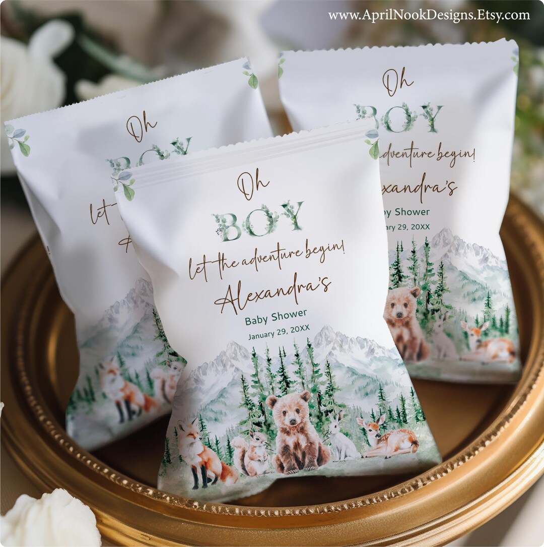 Editable Let the Adventure Begin Baby Shower Chip Bag Label-mountain ...