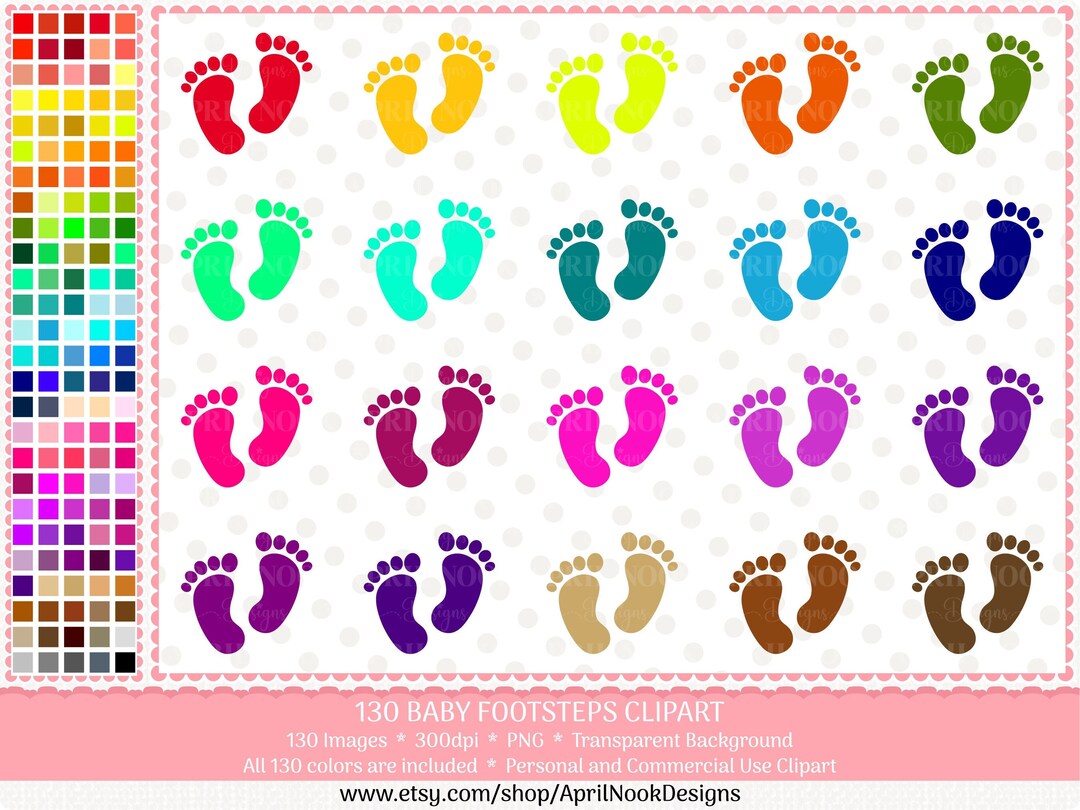 130 Baby Footsteps Clipart-rainbow Baby Footprint Stickers-eclp ...