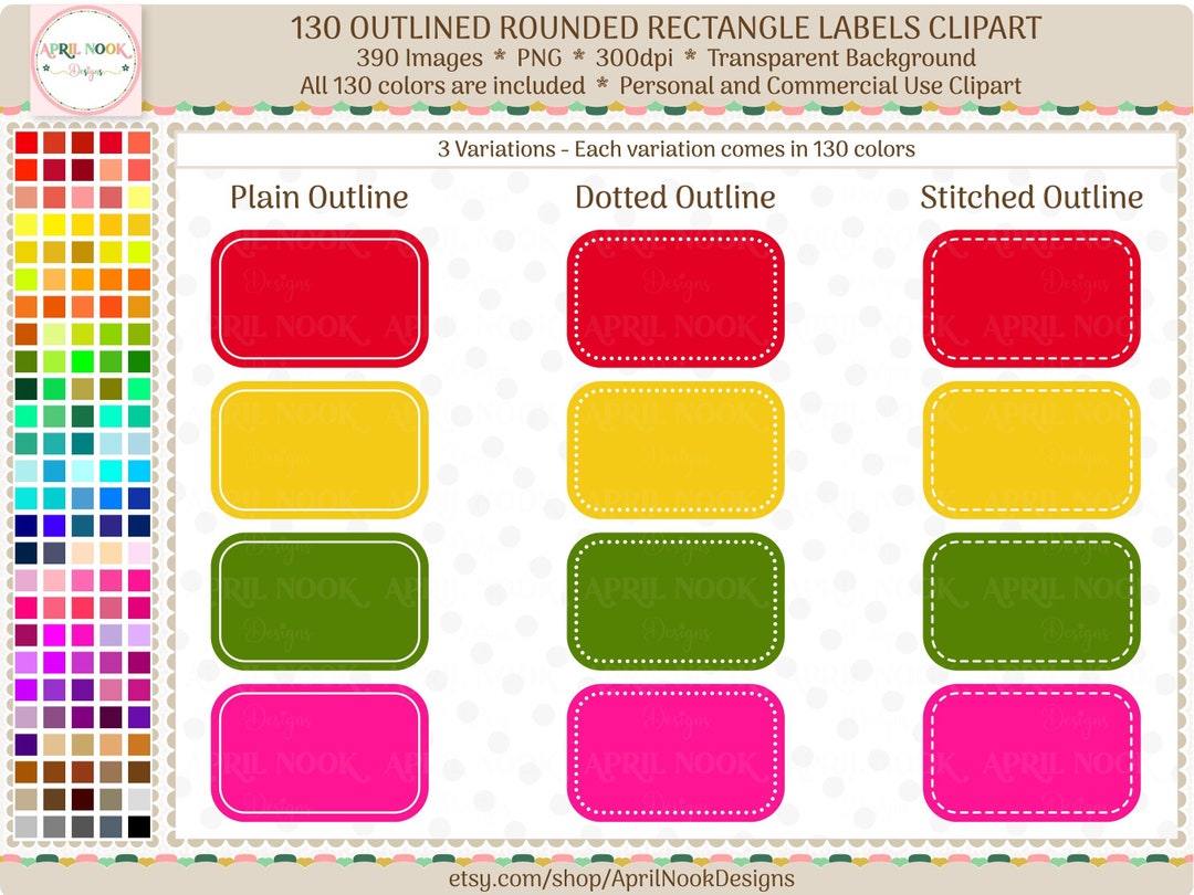 130 Outlined Rounded Rectangle Labels Clipart-rainbow Printable Blank ...