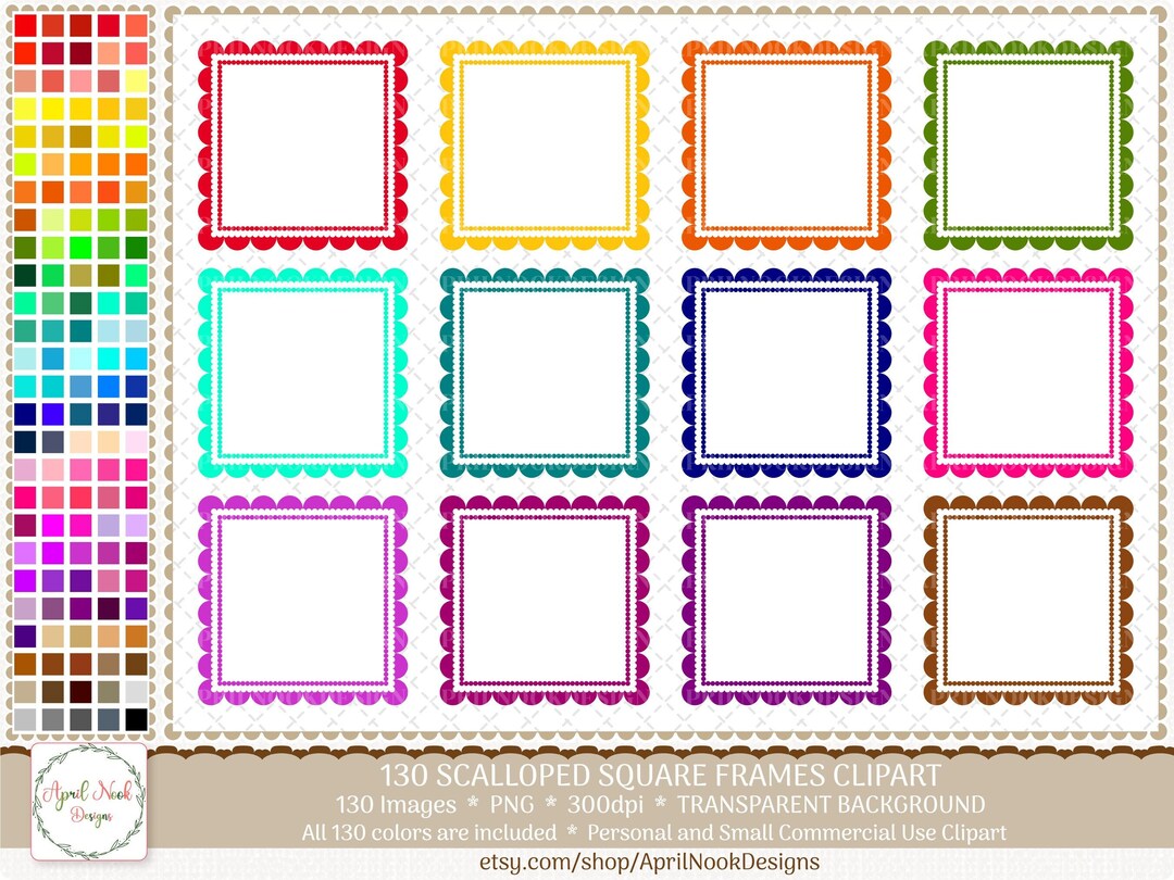 130 Scalloped Square Frames Clipart-digital Square Frames Clipart-eclp ...
