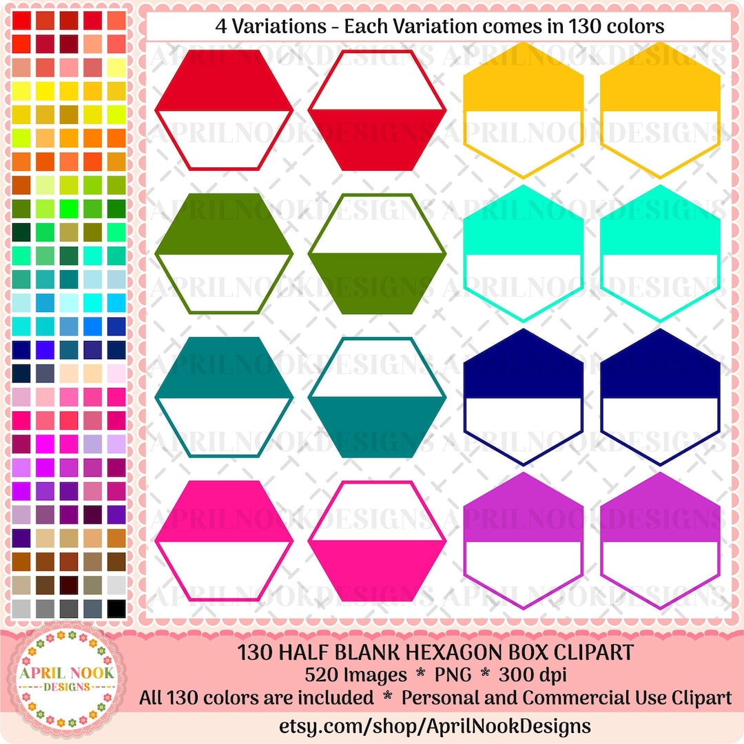 130 Half Blank Hexagon Box Clipart-eclp & Happy Planner Rainbow ...