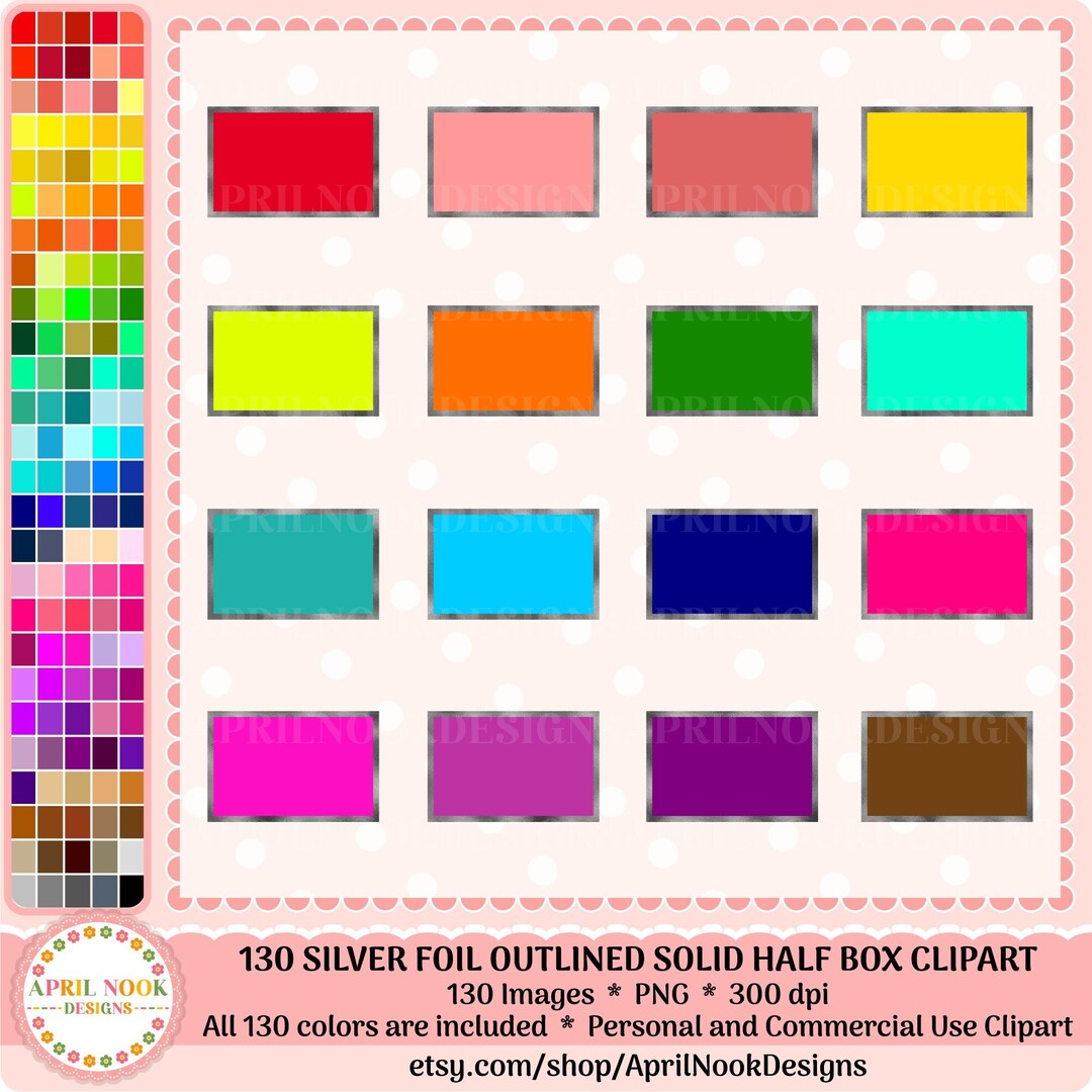 130 Silver Foil Outlined Solid Half Box Clipart Erin Condren Foil ...