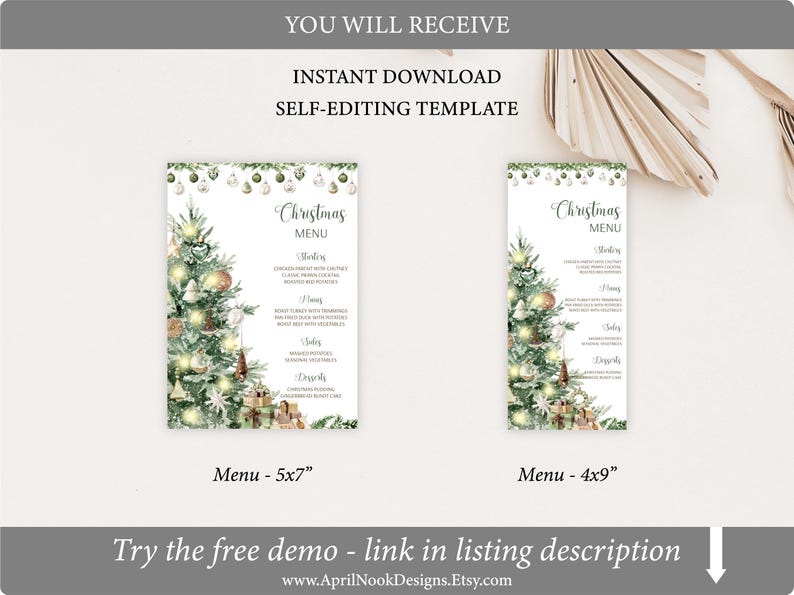 Editable Christmas Tree Party Menu Template-holiday Party Menu Card ...
