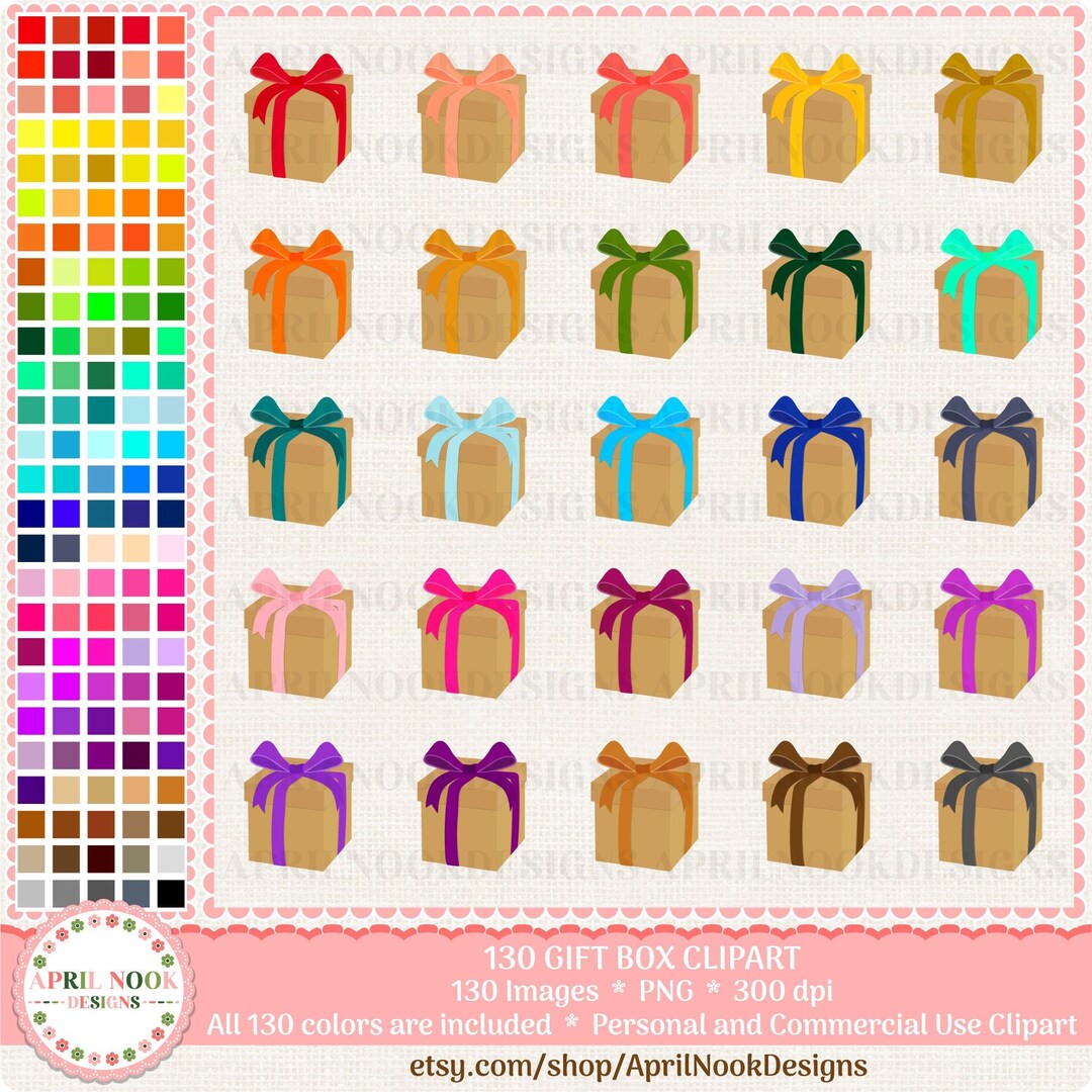 130 Gift Box Clipart- Gift Box Stickers Png- Birthday Clipart- Rainbow ...
