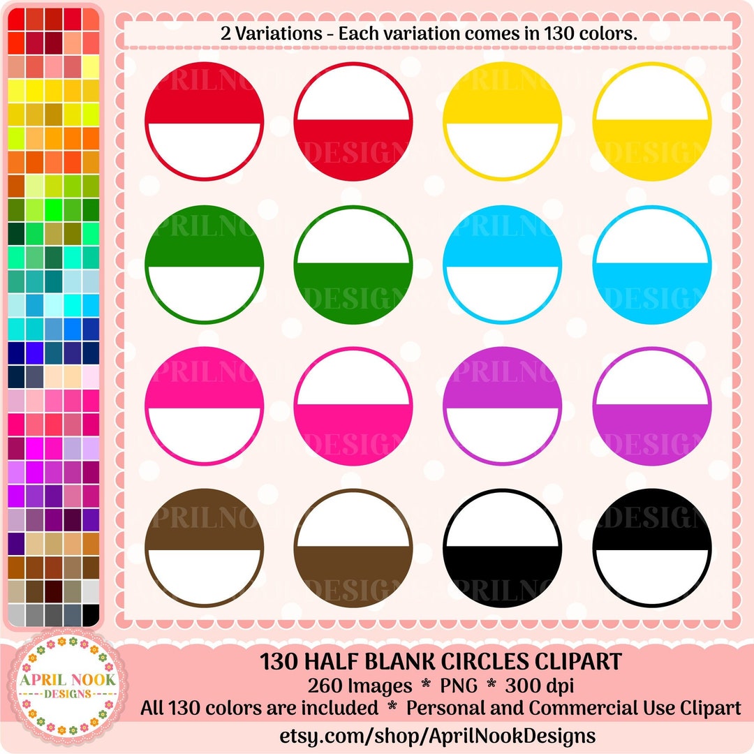 130 Half Blank Circles Clipart Circle Printable Stickers EC - Etsy