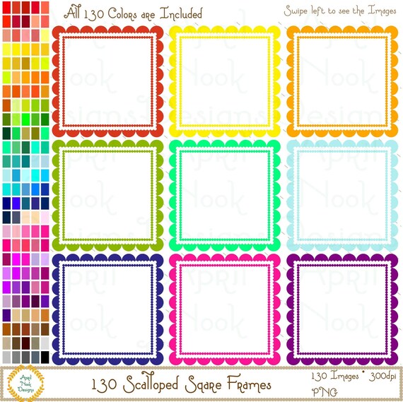 130 Scalloped Square Frames Clipart Frame Clipart Square | Etsy