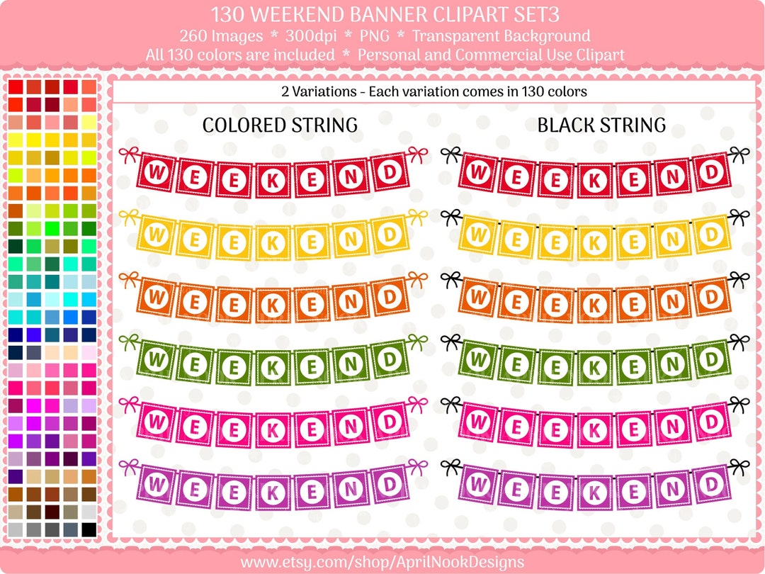 130 WEEKEND Banner Clipart 3-rainbow Printable Scalloped Weekend Flag ...