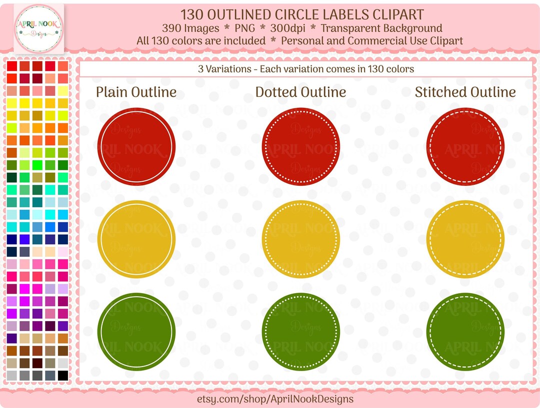 130 Outlined Circle Labels Clipart-rainbow Printable Blank Round Label ...