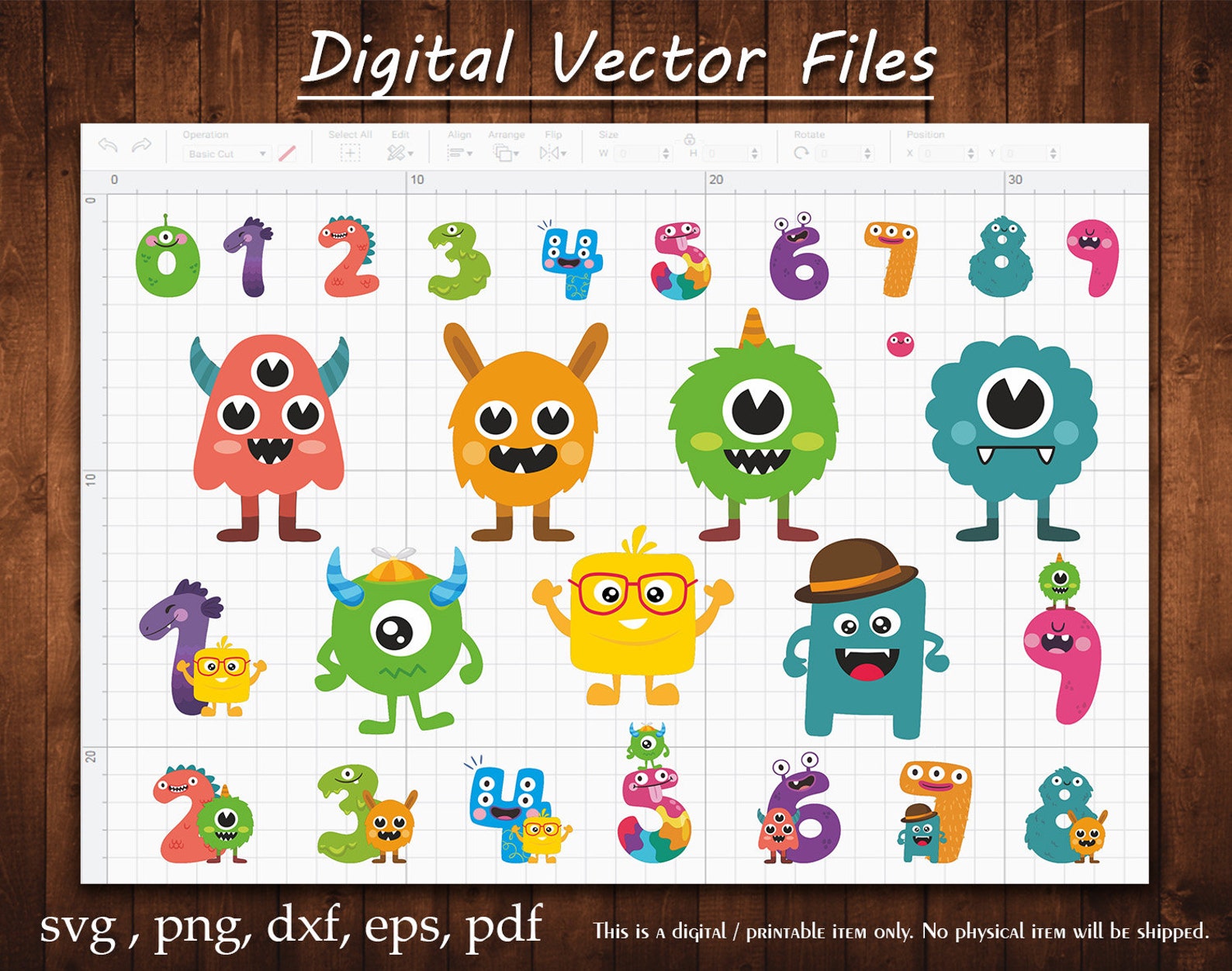 Monster Birthday Svg Baby Bundle Silhouette Stickers Numbers Vector Cut ...