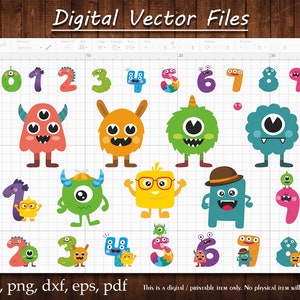 Monster Birthday Svg Baby Bundle Silhouette Stickers Numbers Vector Cut ...