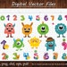 Monster Birthday Svg Baby Bundle Silhouette Stickers Numbers Vector Cut ...