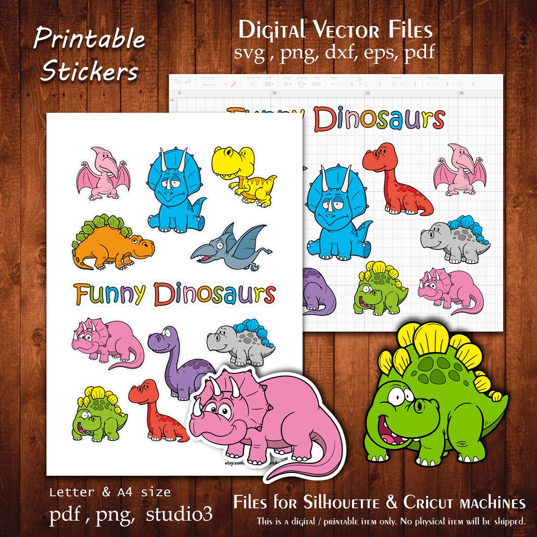 Funny Dinosaur Svg T-rex Dino Printable Sticker Bundle Baby Planner Cut ...