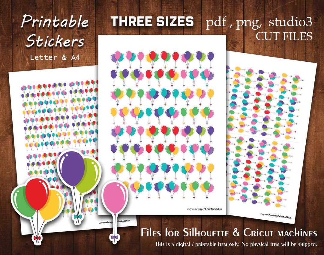 Colorful Balloons Printable Downloads Stickers Collection Planner Cut ...