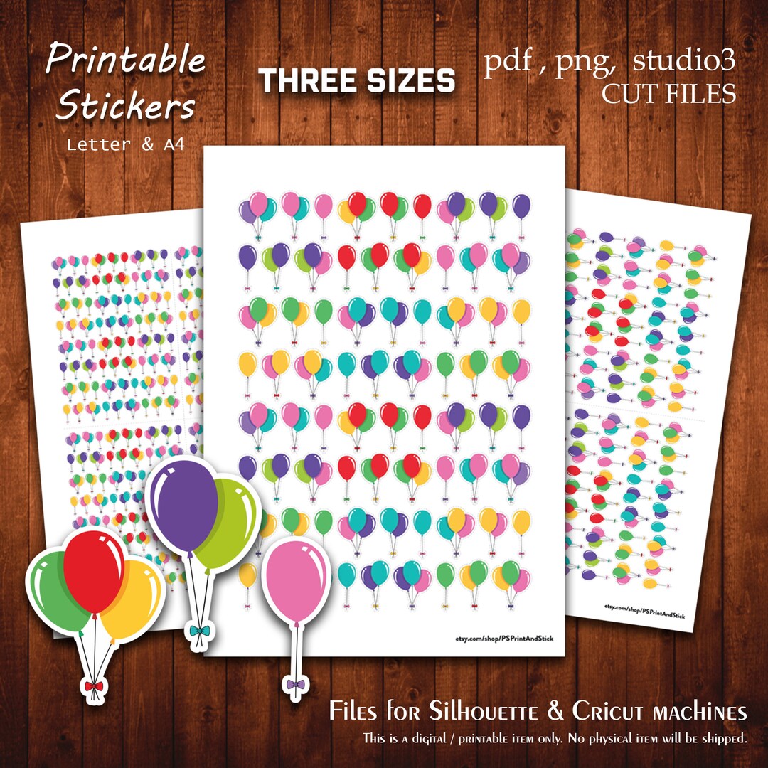 Colorful Balloons Printable Downloads Stickers Collection Planner Cut ...