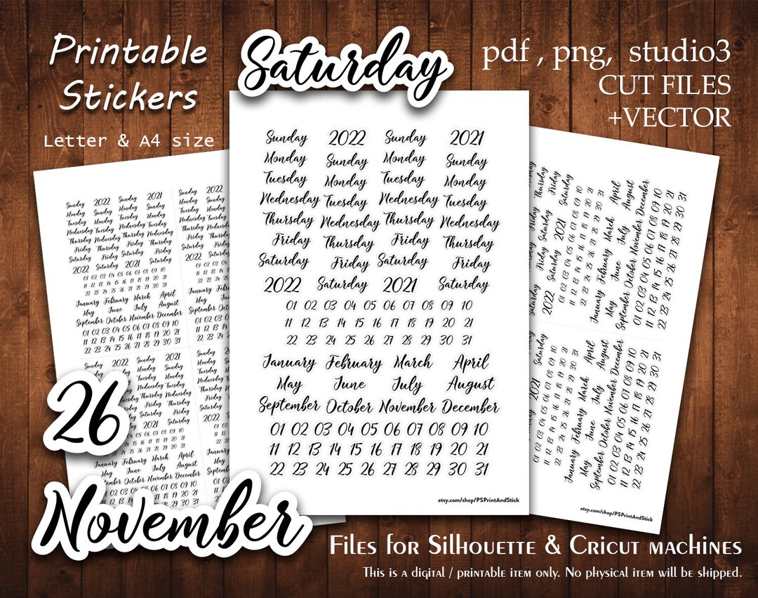 Planner Date & Day 2 Printable Stickers Collection Planner Cut - Etsy