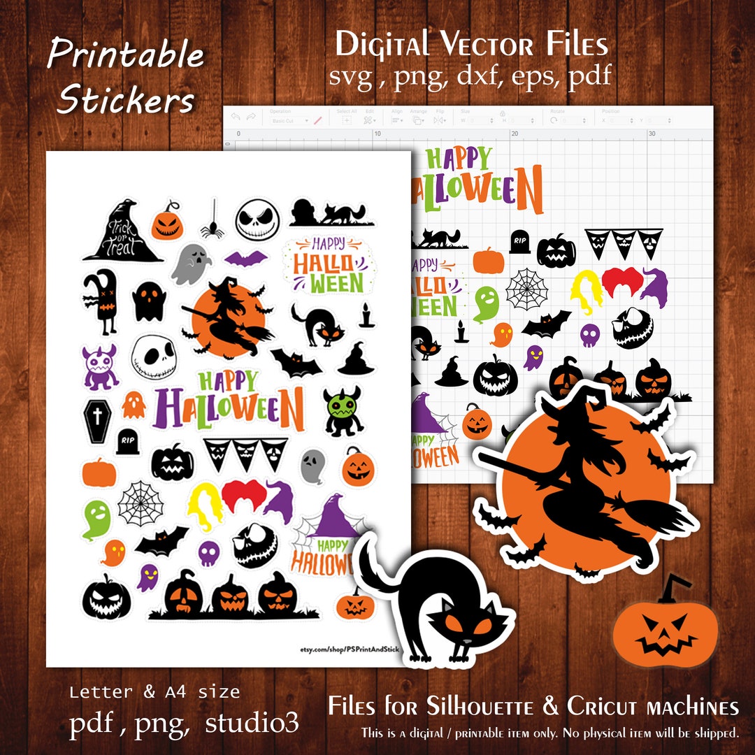 Happy Halloween Svg Bundle Printable Sticker Pumpkin Planner Cut Witch ...