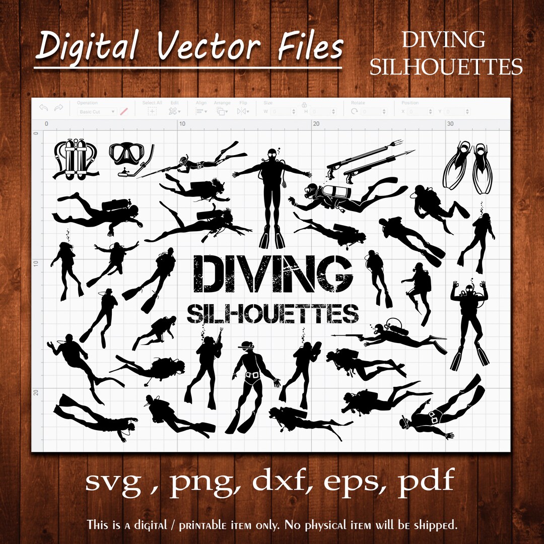 Diving Silhouette Svg Divers Bundle Sport Dives Stickers Pack Vector ...