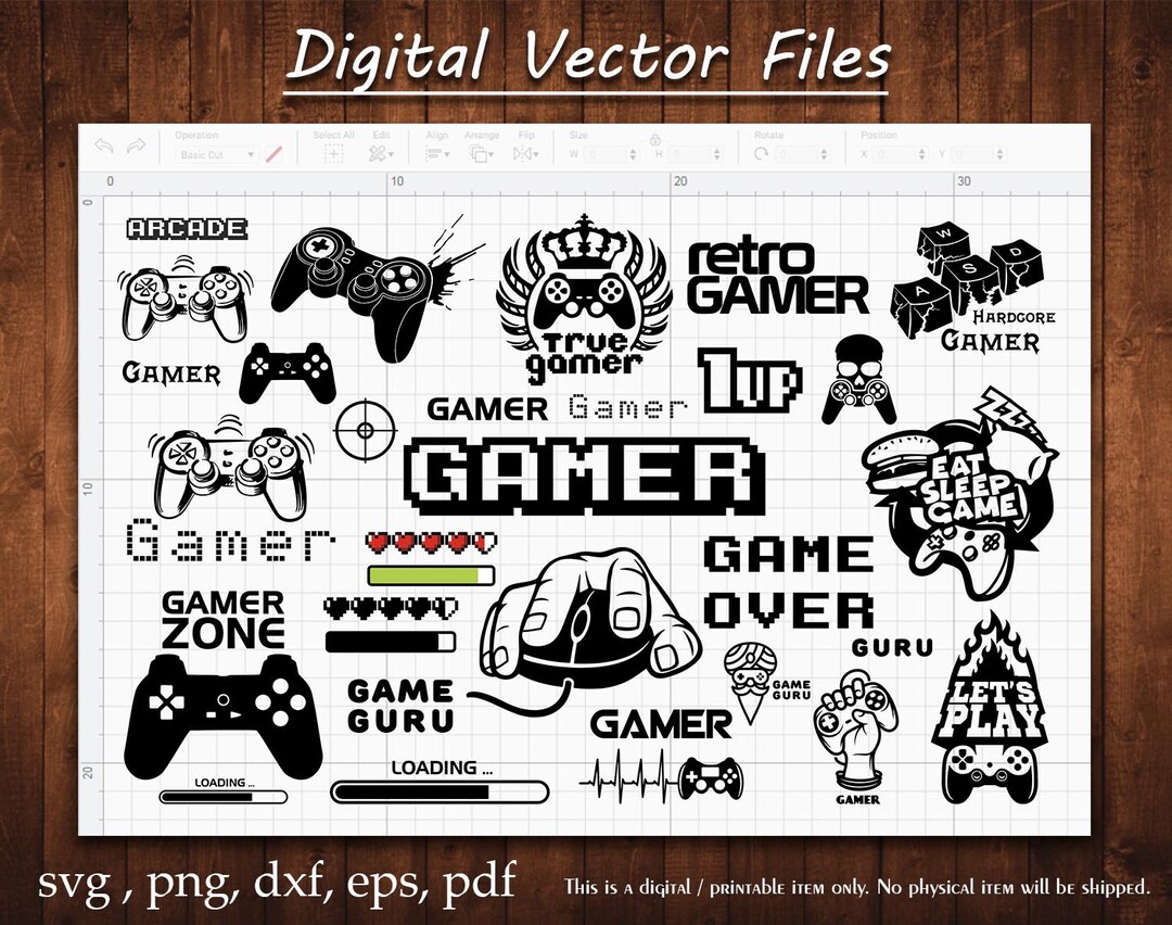 Gamer Bundle Svg Silhouette Stickers Retro Games Vector Cut Decal ...
