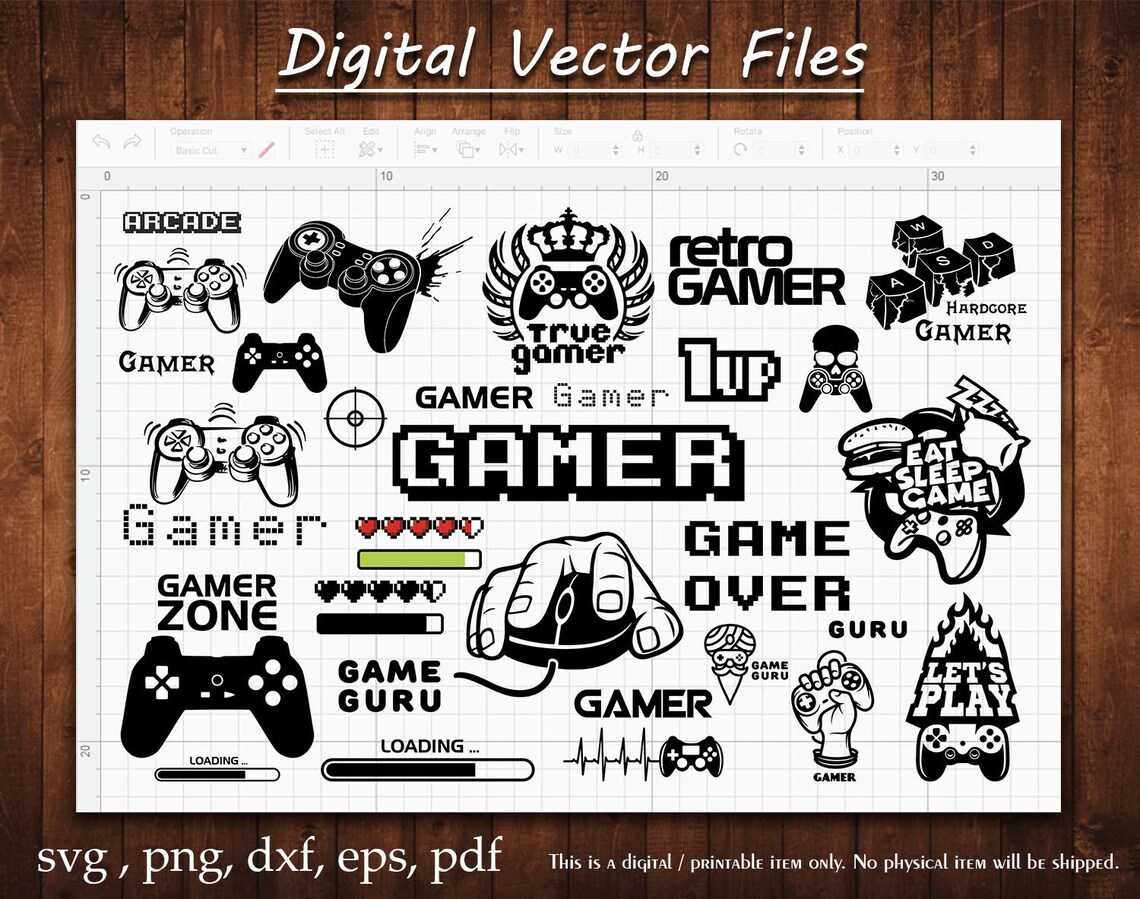 Gamer Bundle Svg Silhouette Stickers Retro Games Vector Cut Decal ...
