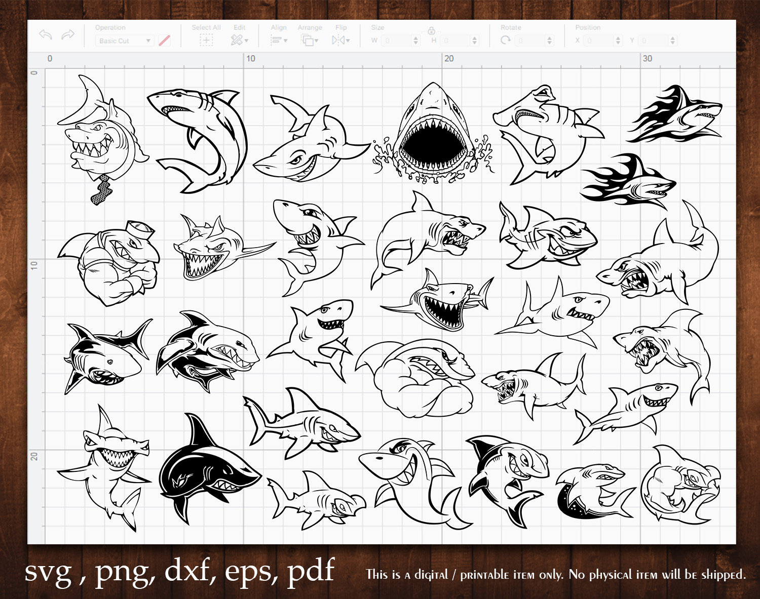 Shark Bundle Svg Fishing Silhouette Sea Animals Stickers Hammerhead ...