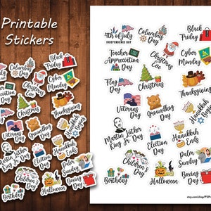 Yearly USA Holidays Sticker - Printable Stickers Collection Planner Cut ...
