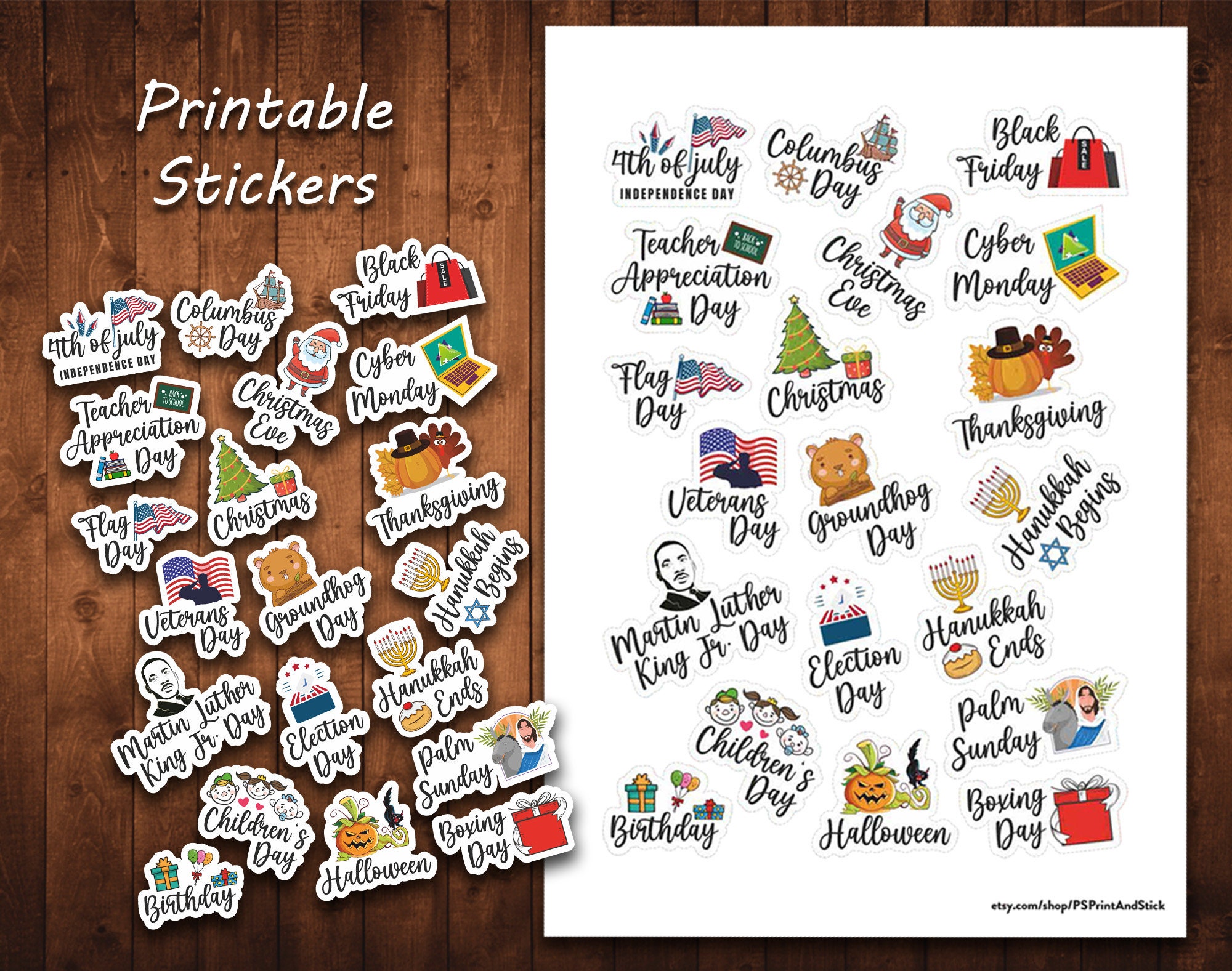 Yearly USA Holidays Sticker - Printable Stickers Collection Planner Cut ...