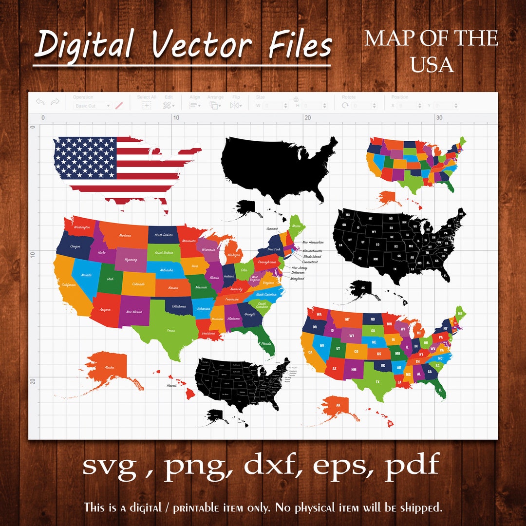 USA Map Svg America Map Bundle Silhouette United States Map Vector Cut ...