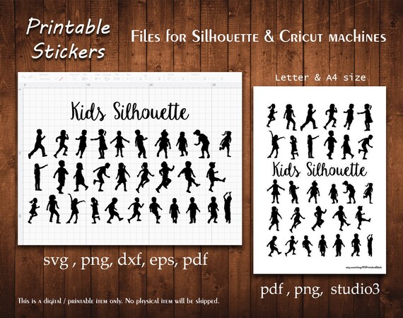 Kids Silhouette Svg Children Printable Stickers Bundle Baby | Etsy