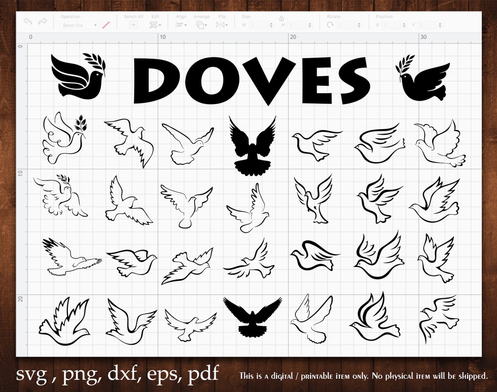Doves Svg Bundle Pigeon Silhouette Bird Stickers Peace Vector Flying ...