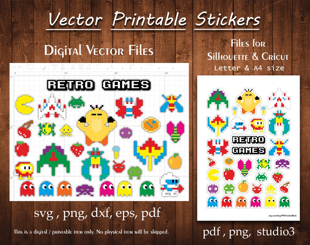 Retro Games Svg Silhouette Printable Stickers Bundle Gamer - Etsy UK