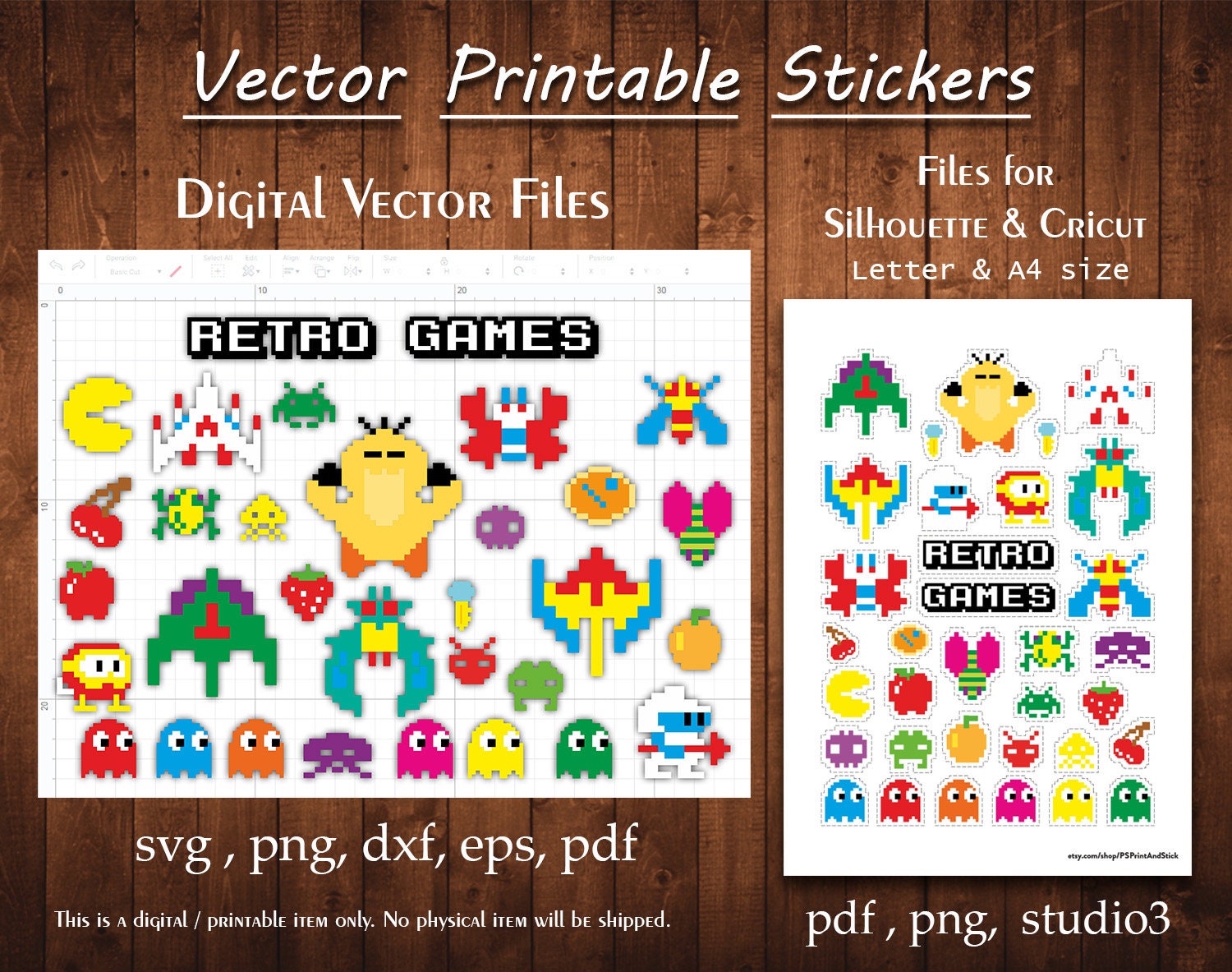 Retro Games Svg Silhouette Printable Stickers Bundle Gamer Planner Cut ...