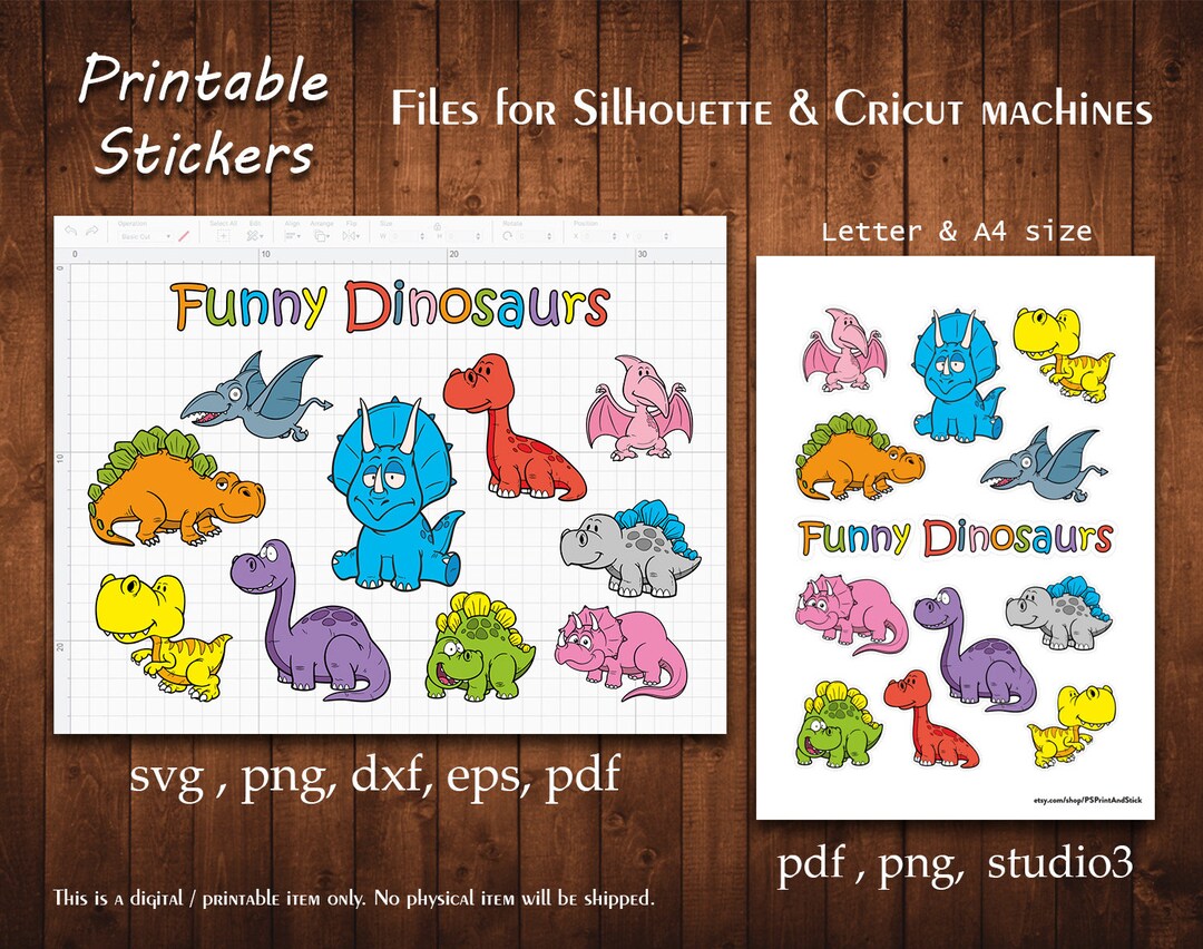 Funny Dinosaur Svg T-rex Dino Printable Sticker Bundle Baby Planner Cut ...