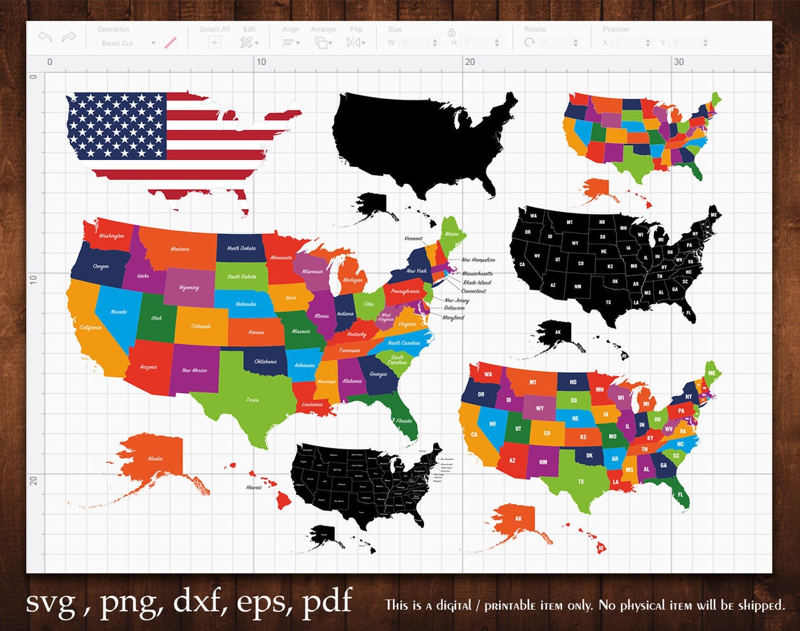 USA Map Svg America Map Bundle Silhouette United States Map Vector Cut ...