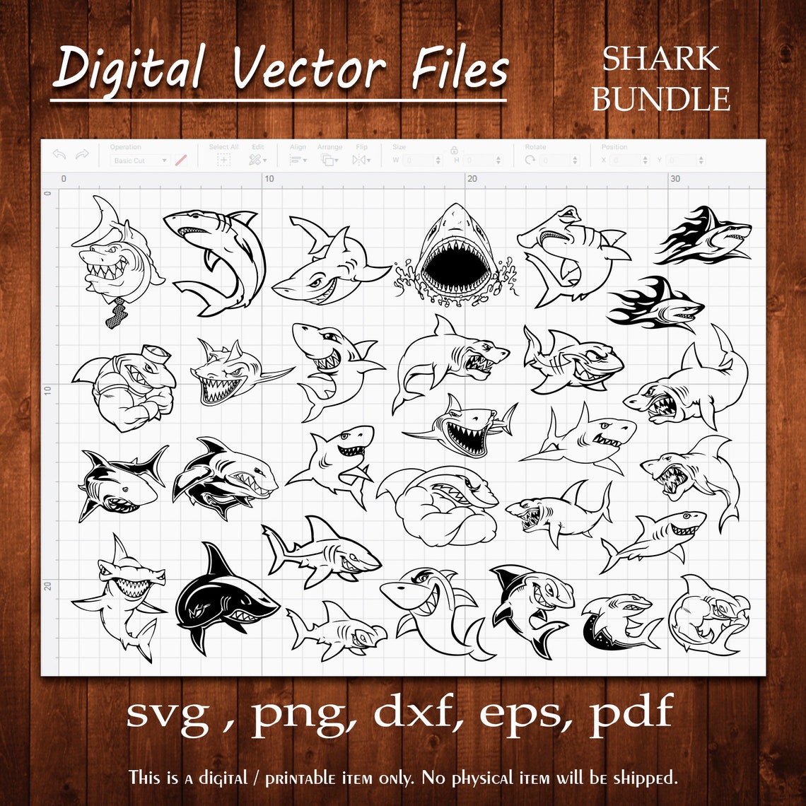 Shark Bundle Svg Fishing Silhouette Sea Animals Stickers Hammerhead ...