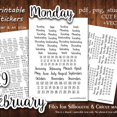 Planner Date & Day 5 Printable Stickers Collection Planner Cut - Etsy