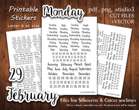 Planner Date & Day 5 Printable Stickers Collection Planner Cut | Etsy